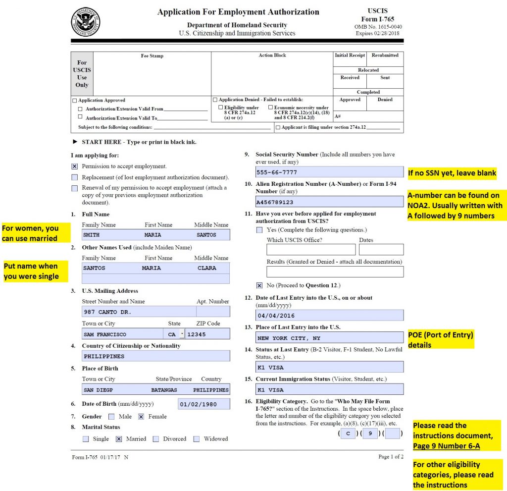 Form I 765 Worksheet Example Form I 765 Worksheet Example