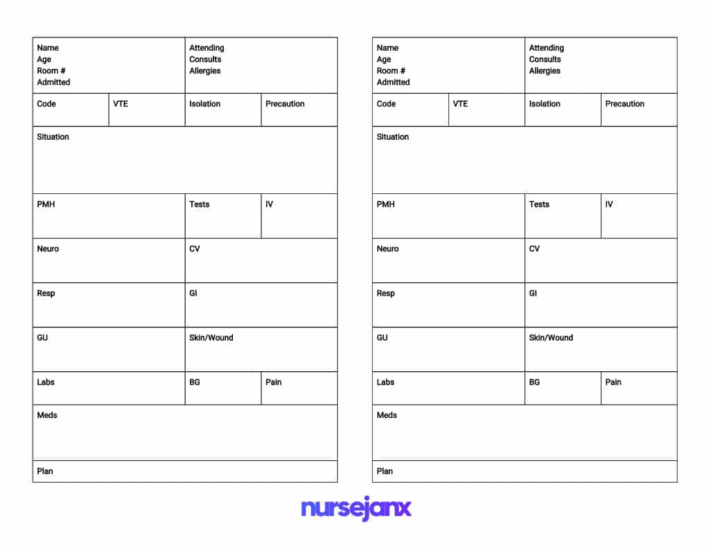 Nurse Shift Report Forms Amulette