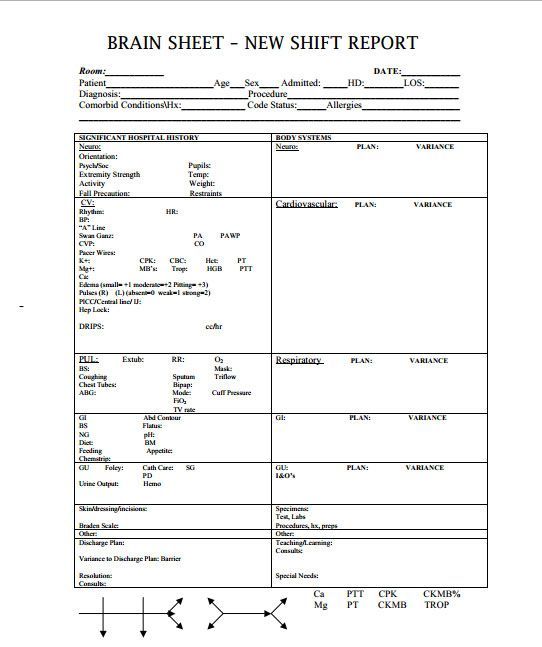 Nurse Shift Report Forms Amulette