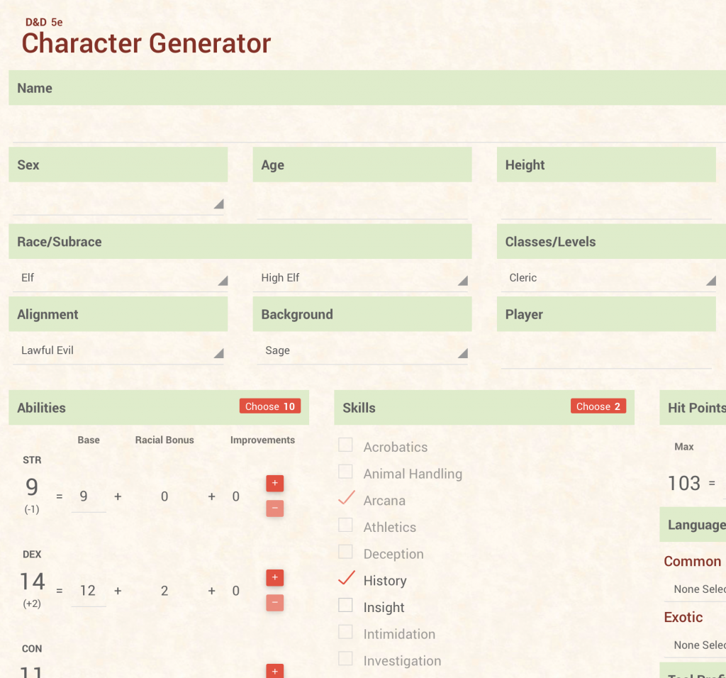 5th Edition Character Creator | amulette