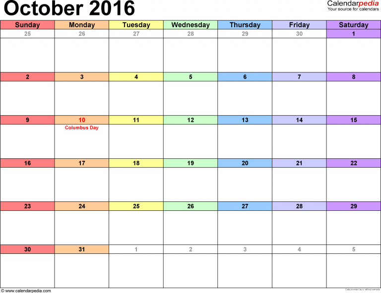 October 2016 Calendar Template | amulette
