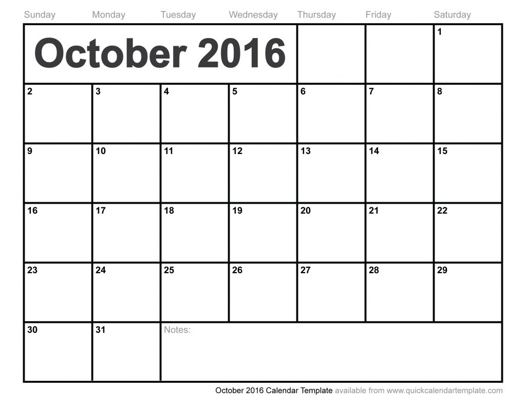 October 2016 Calendar Template | amulette