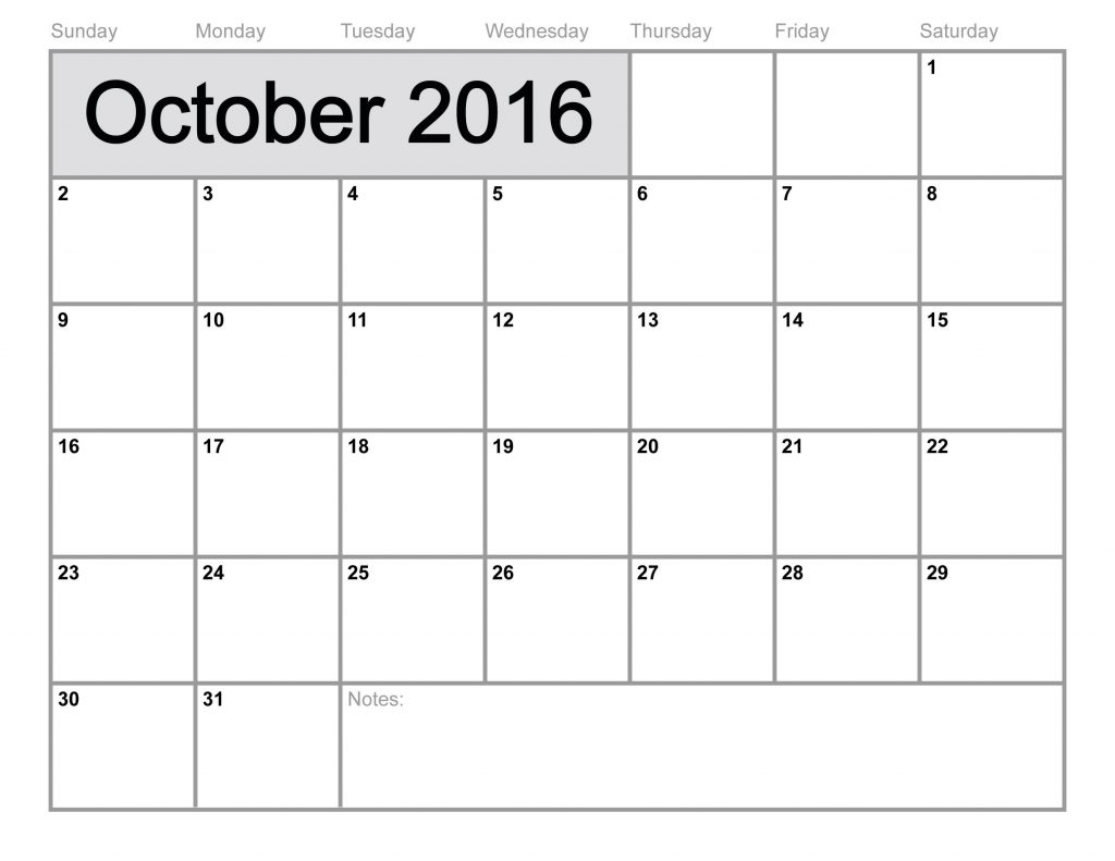 October 2016 Calendar Template | amulette