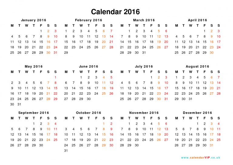 Printable Calendar 2016 Pdf | amulette