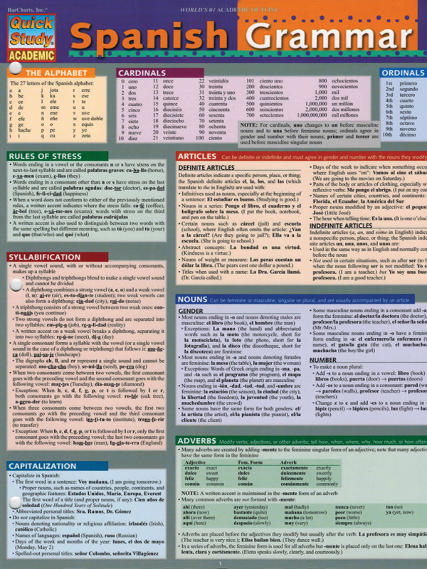 Spanish Grammar Chart Amulette