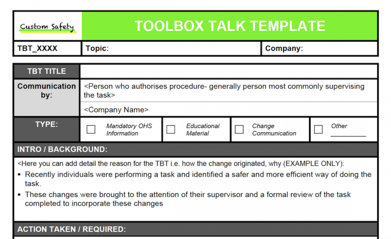 Tool Box Talks Forms | amulette