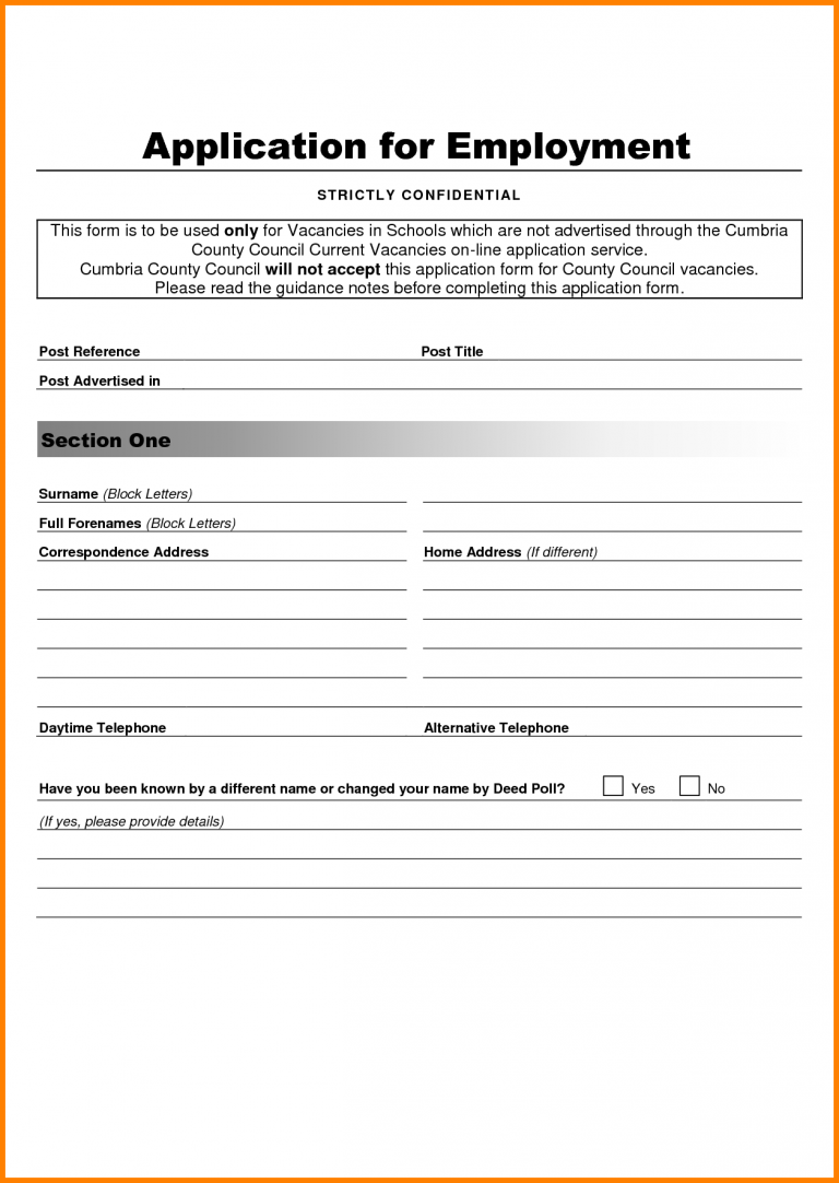 Employment Application Form Word | amulette