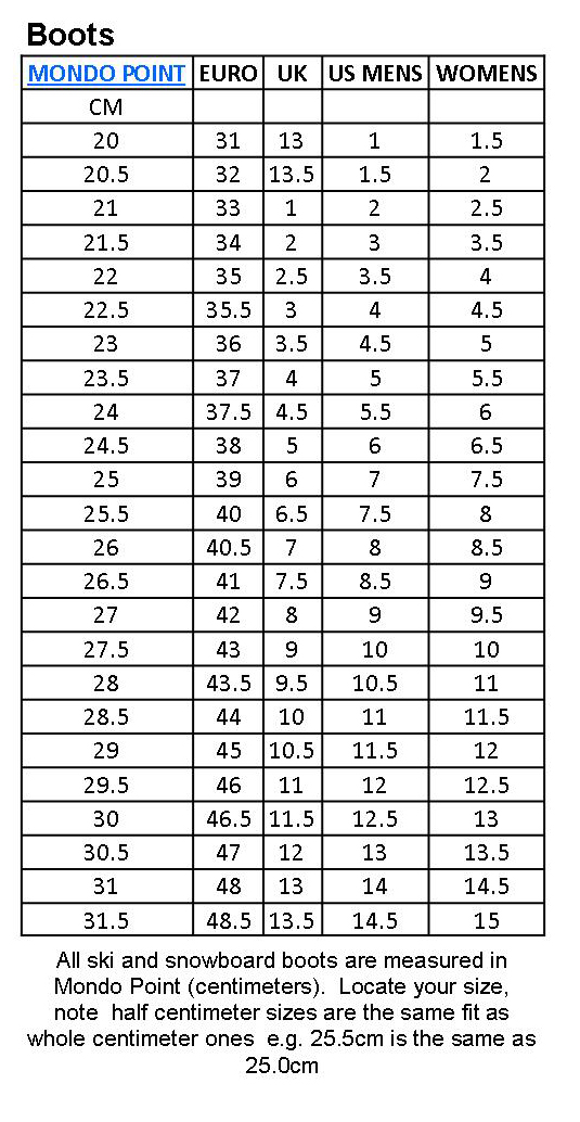 Ski Boot Size Chart Kids Amulette Ski Boot Size Chart Kids Amulette
